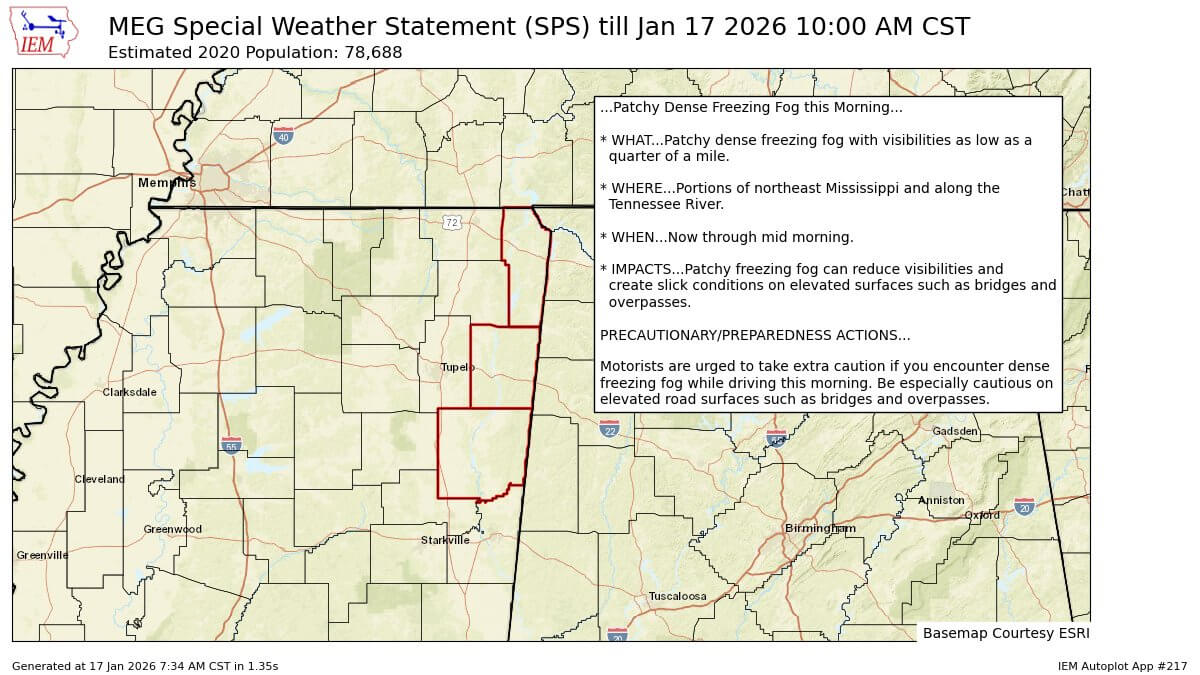 Freezing Fog Advisory in Northeast Mississippi, Memphis Area | Tippah News