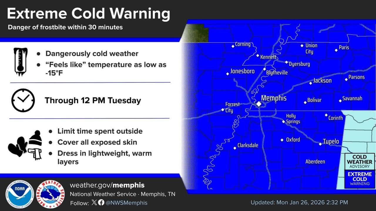 National Weather Service Memphis issues cold weather alert through ...