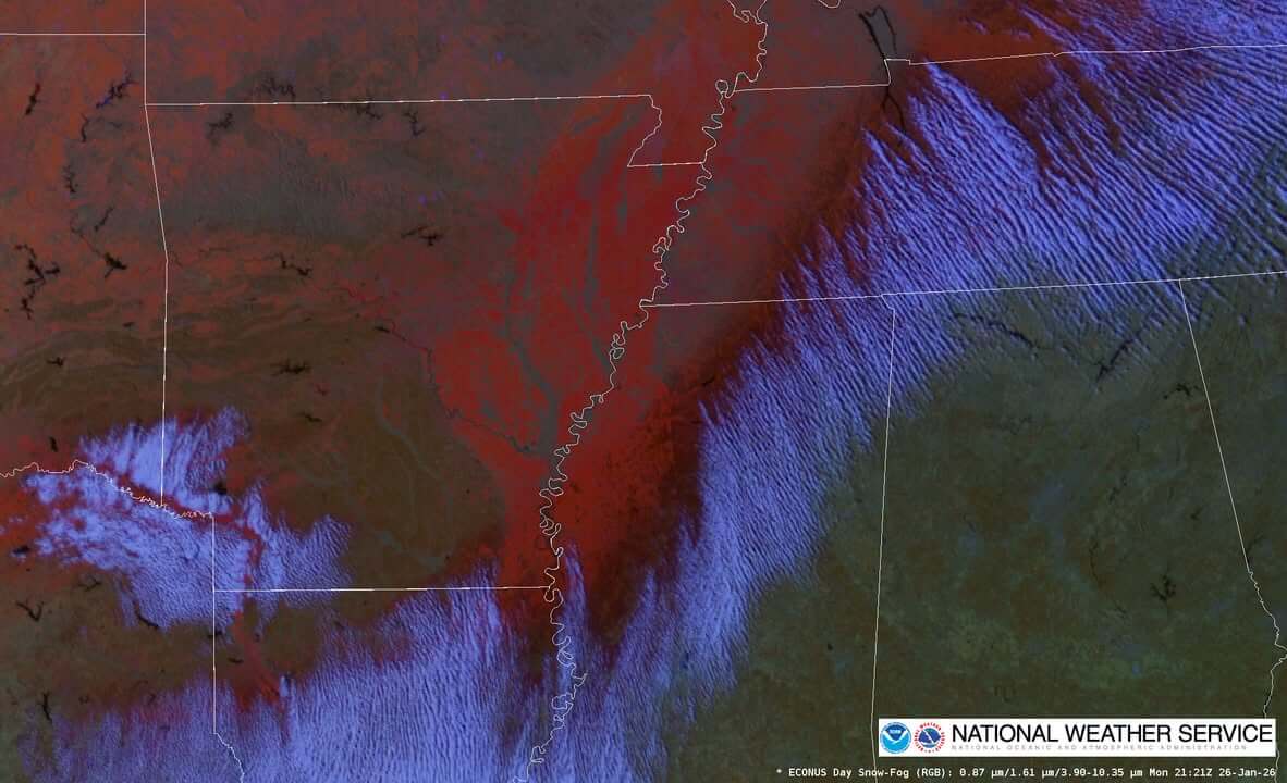 Satellite image shows snow, ice, and cloud formations over Mississippi ...