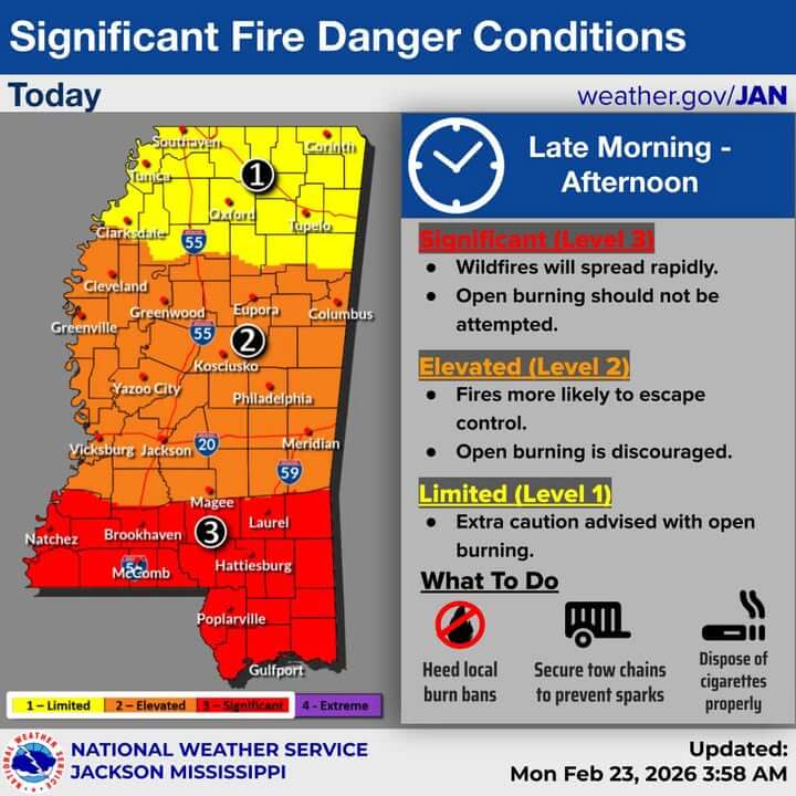 NWS issues fire danger alert for South Mississippi | Tippah News