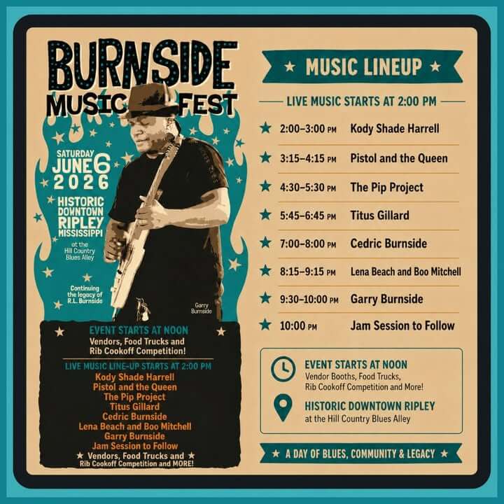 Burnside Music Fest lineup set for June 6 in Ripley | Tippah News